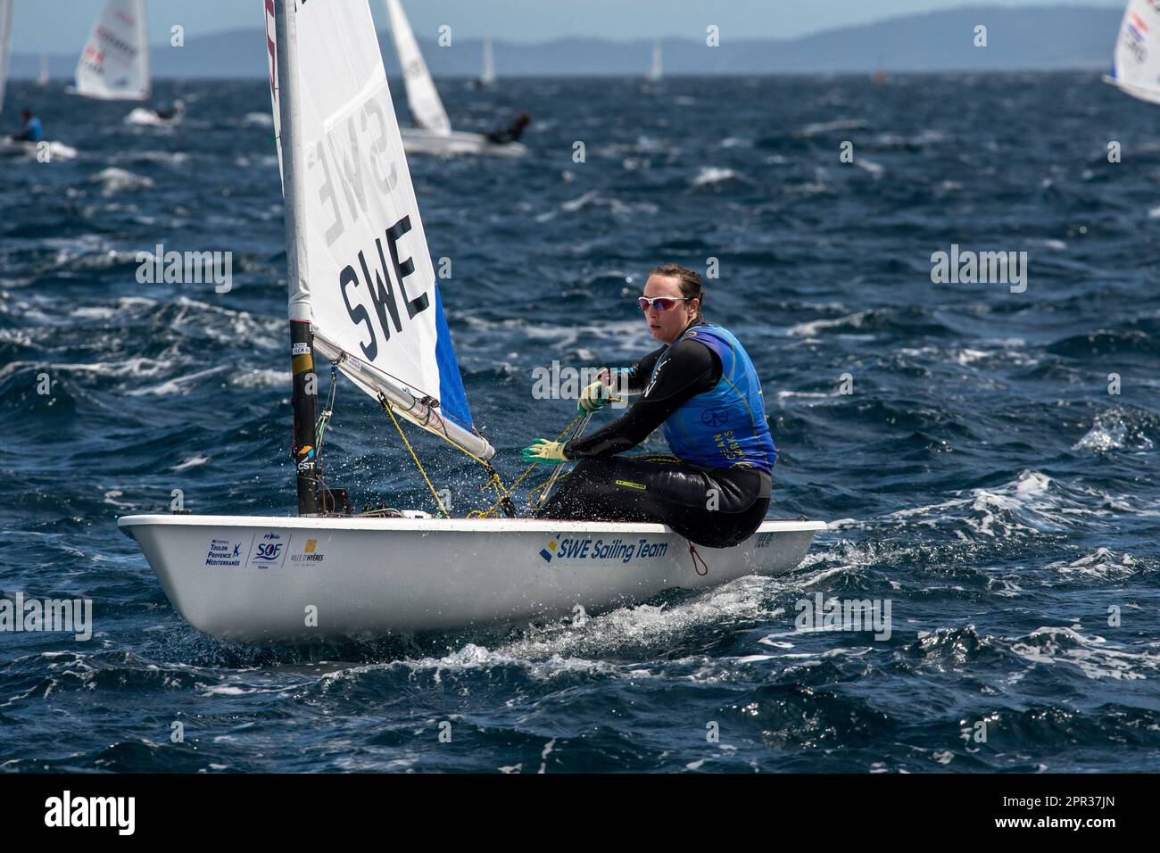Hyeres, France. 23rd Apr, 2023. Josefin Olsson (SWE) competes in ILCA6 ...