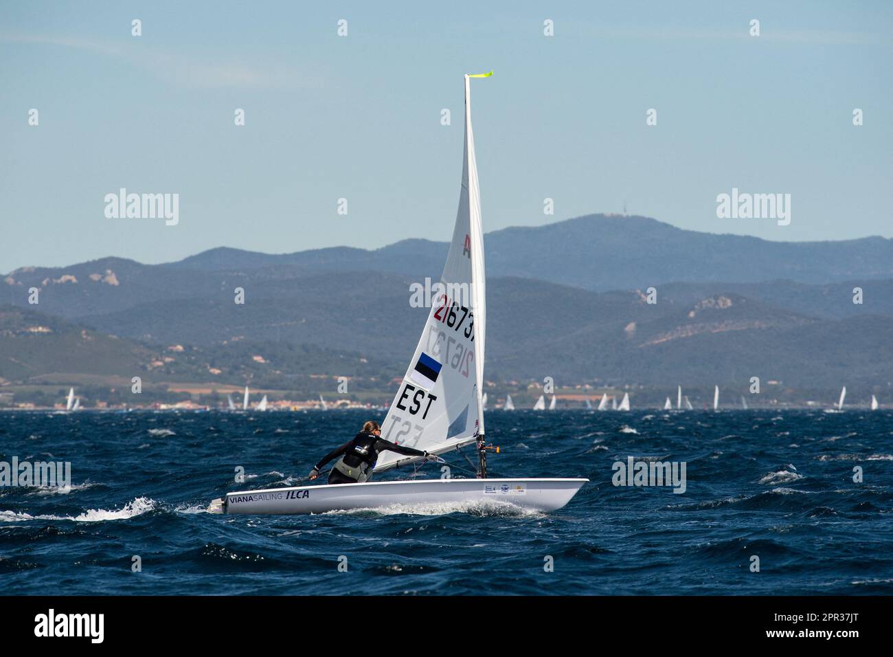 Hyeres, France. 23rd Apr, 2023. Romi Safin (EST) competes in ILCA6 ...