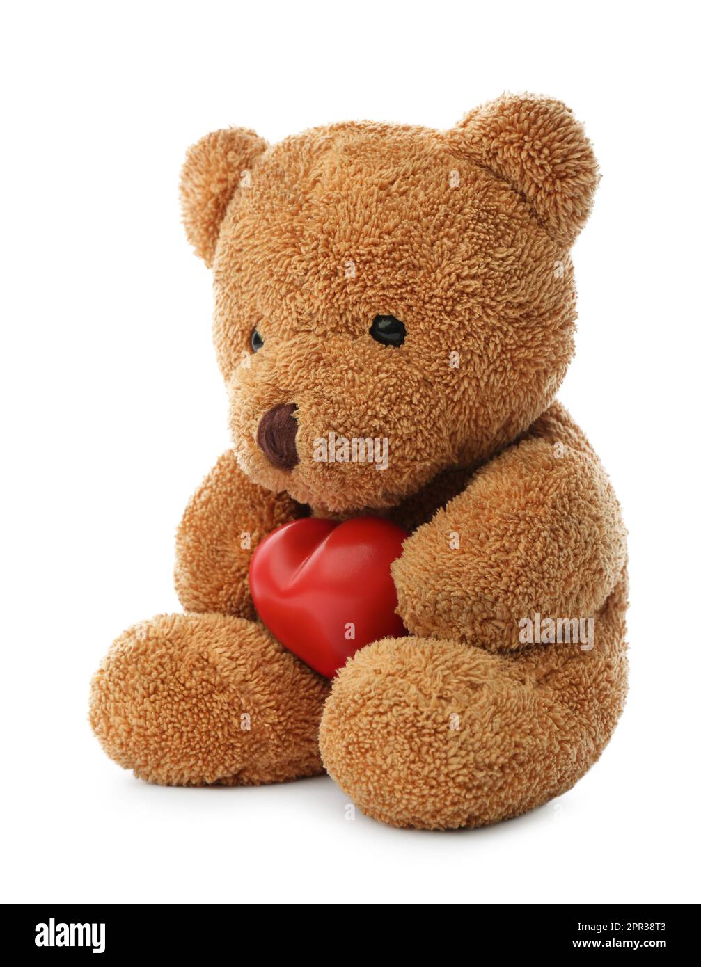 Cute teddy bear with red heart isolated on white. Valentine's day ...
