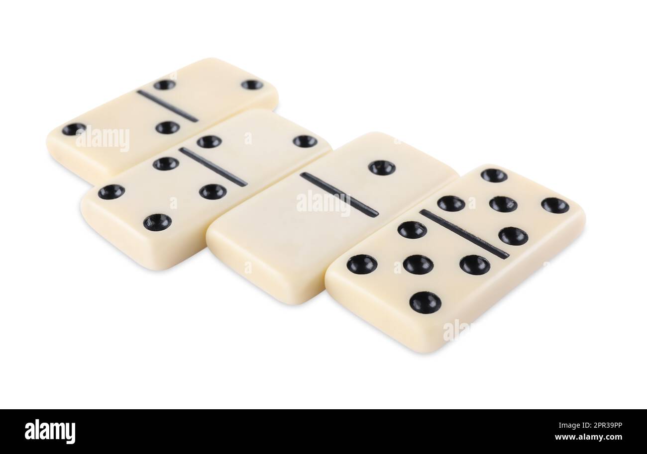 Many classic domino tiles on white background Stock Photo - Alamy