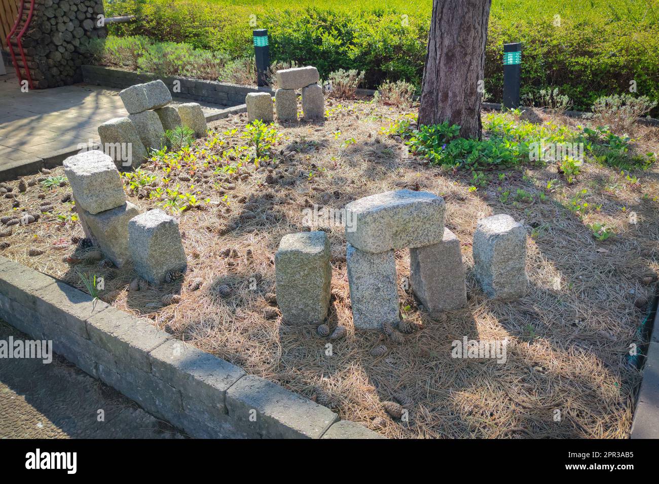 Front garden with bricks that have been placed to make them look like ...