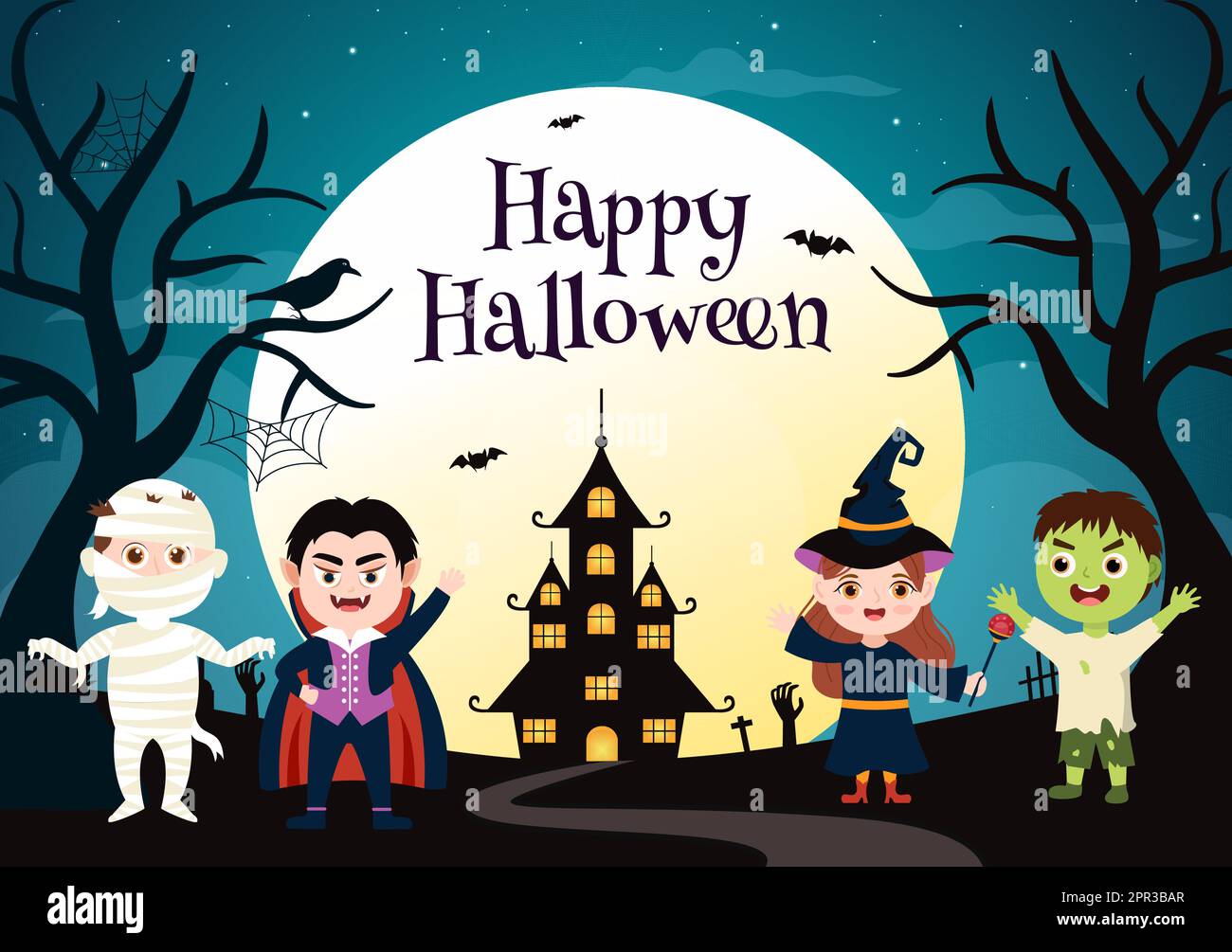 Happy Halloween Template Background Hand Drawn Cartoon Flat ...