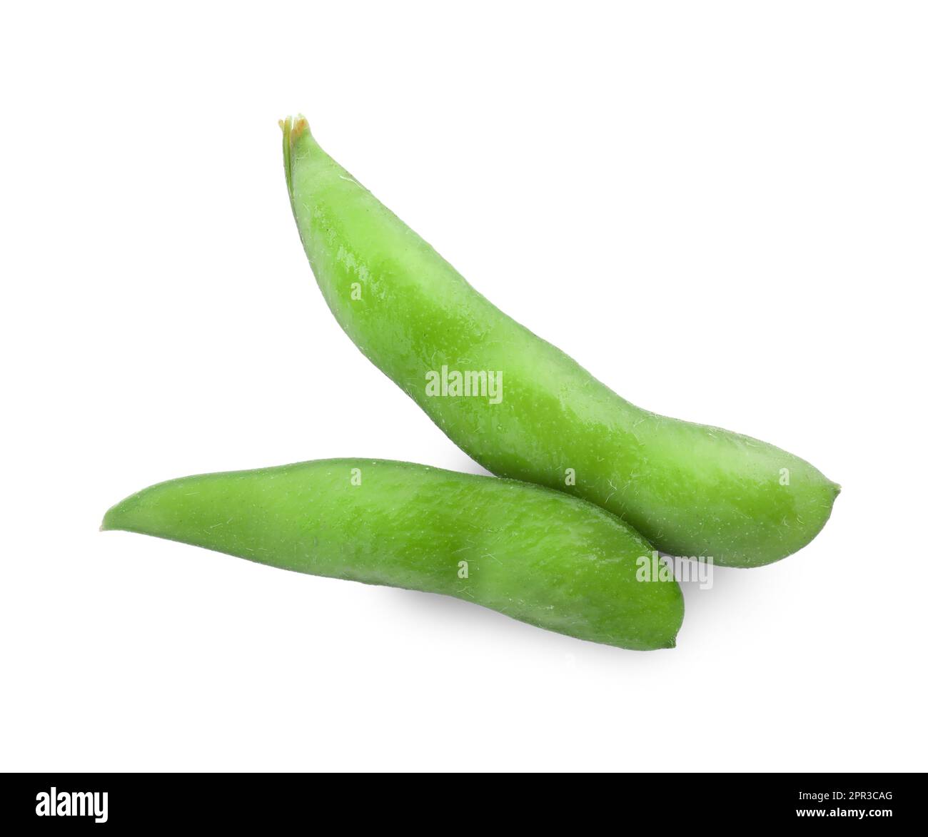 Raw green edamame pods on white background Stock Photo - Alamy