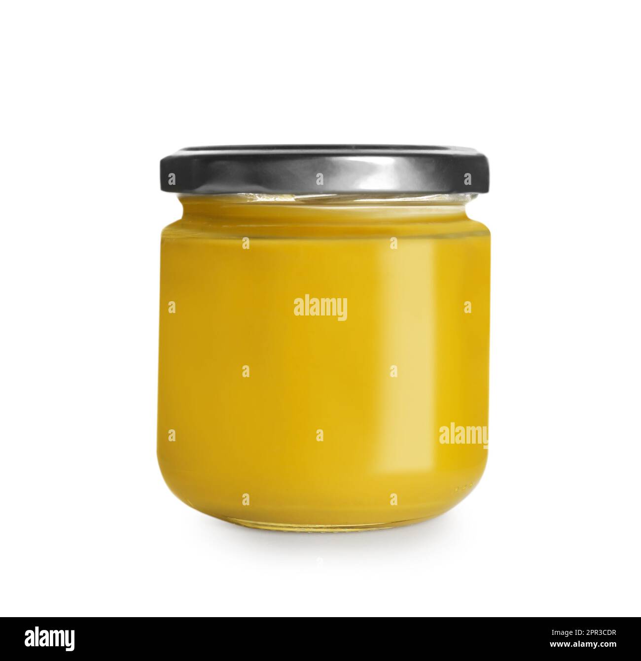 Spicy mustard in glass jar isolated on white Stock Photo - Alamy