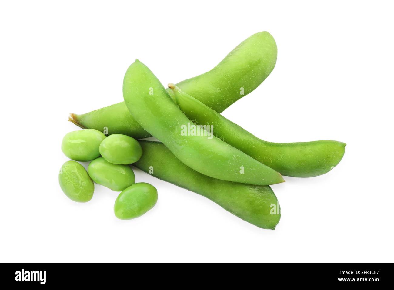 Fresh green edamame pods with beans on white background Stock Photo - Alamy