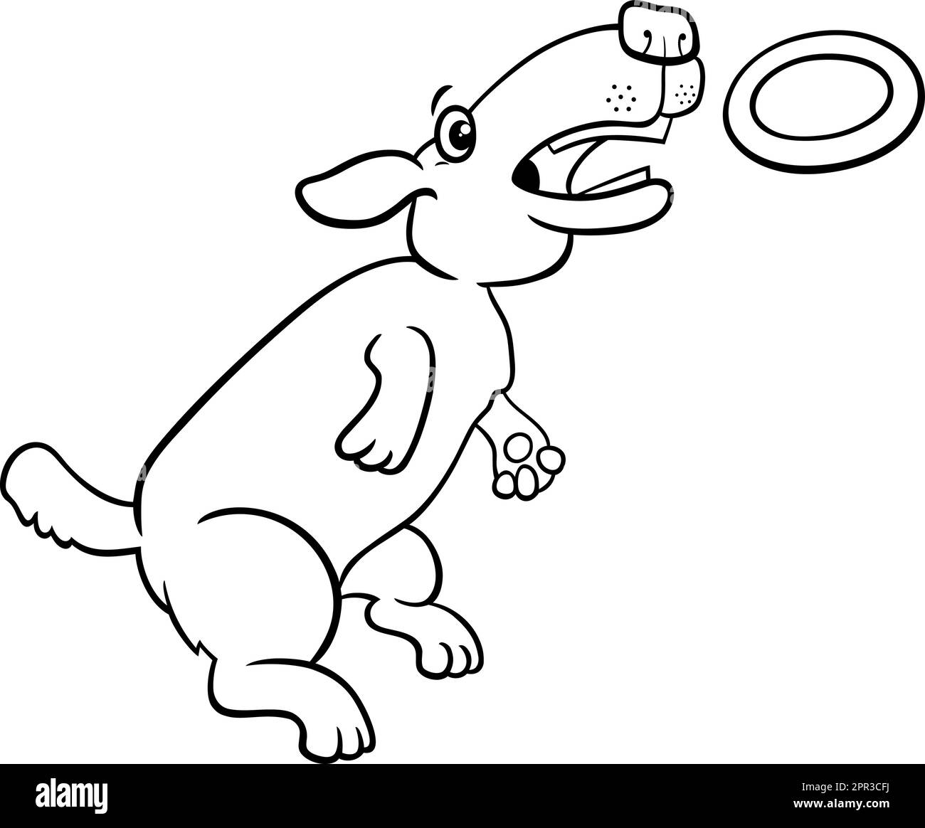 cartoon dog catching a ring toss toy coloring page Stock Vector Image ...