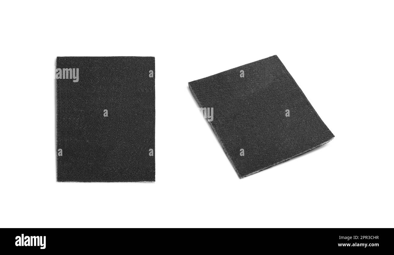 Blank black clothing labels on white background, collage Stock Photo ...