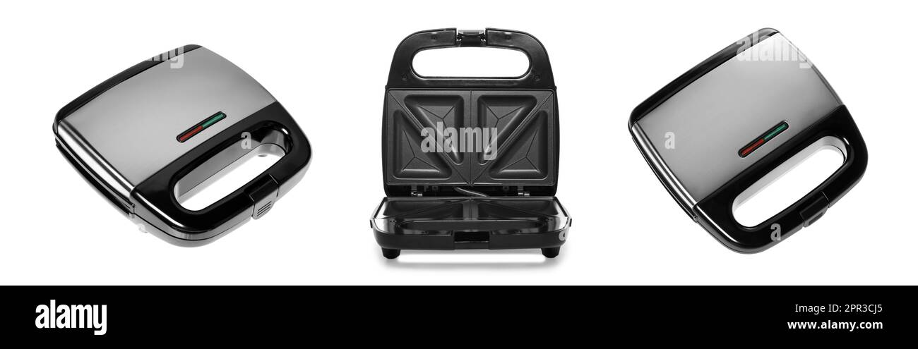 Set with electric sandwich makers on white background. Banner design ...