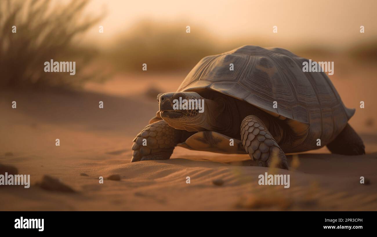 A desert tortoise takes a slow, determined journey across the sandy ...