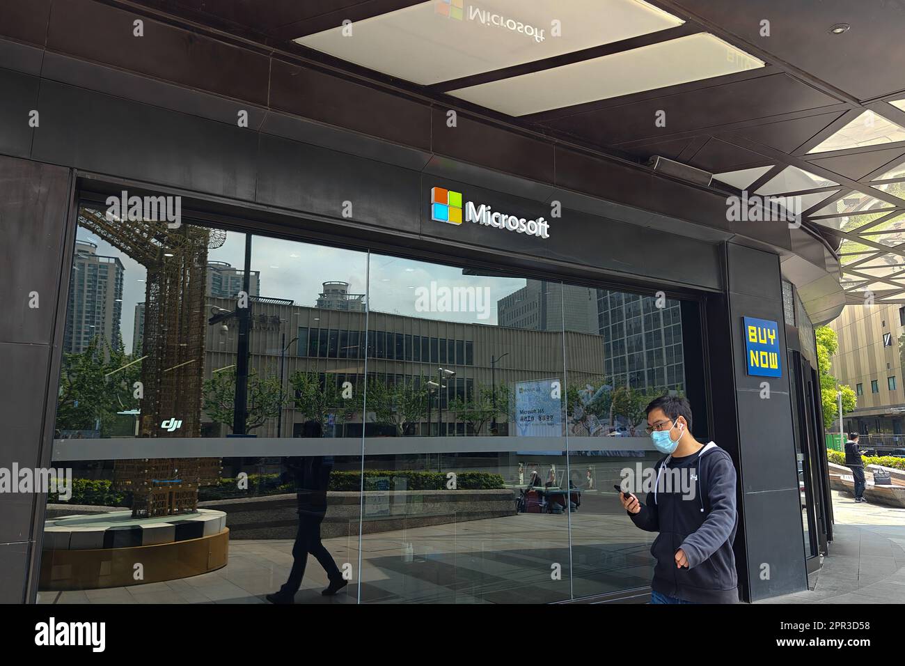 SHANGHAI, CHINA - APRIL 26, 2023 - A pedestrian passes a Microsoft ...