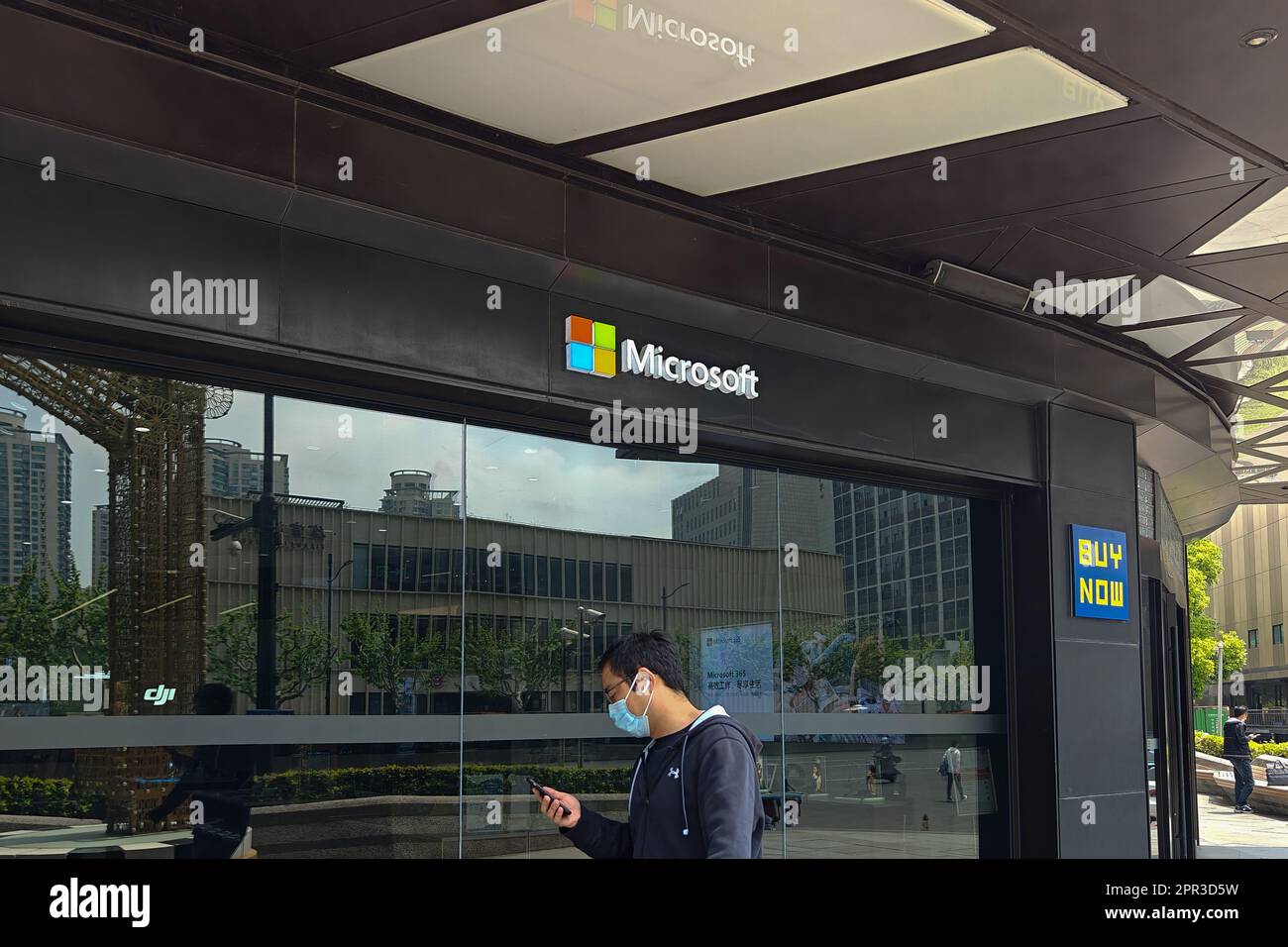 SHANGHAI, CHINA - APRIL 26, 2023 - A pedestrian passes a Microsoft ...