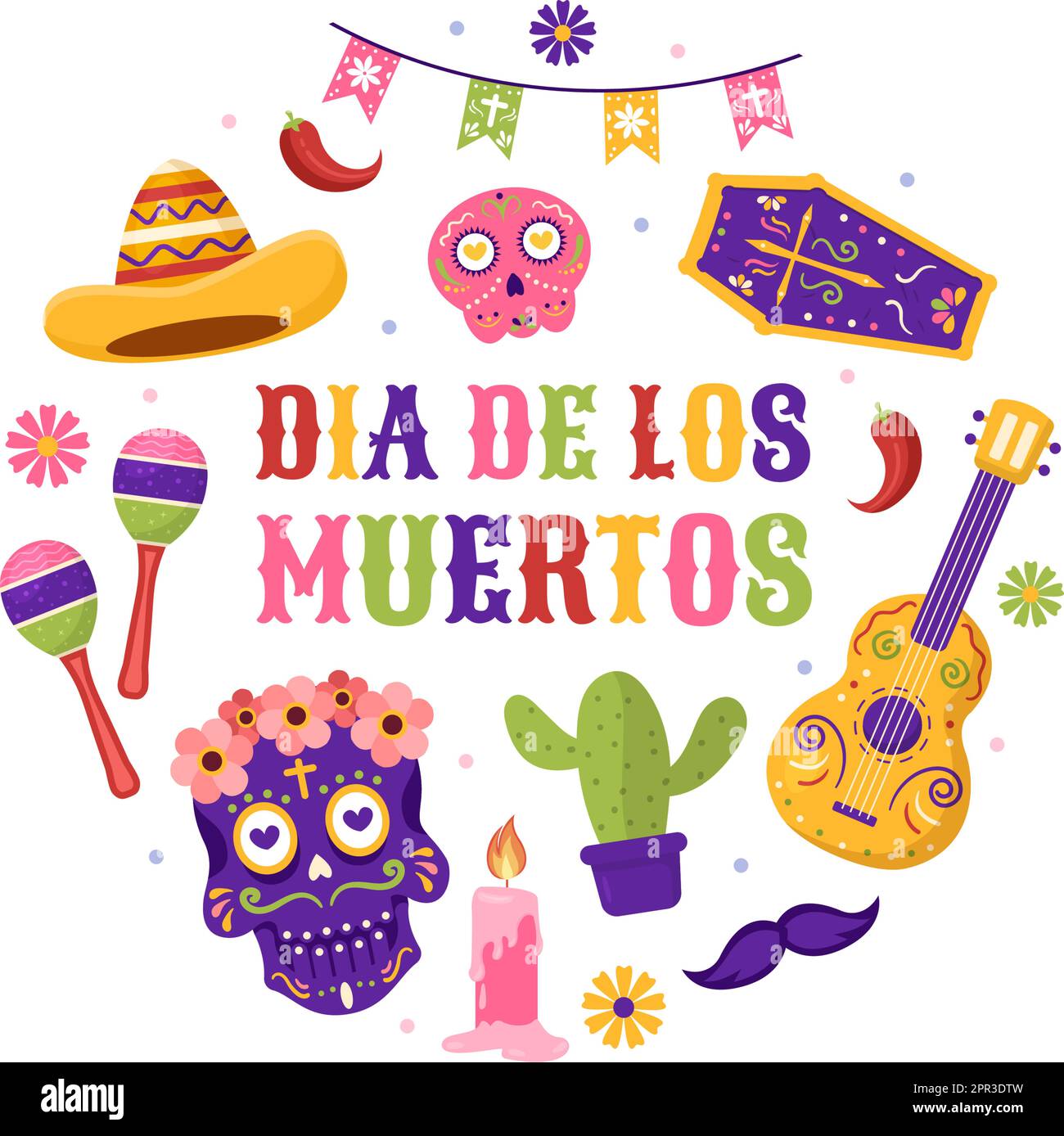 Dia De Los Muertos or Day of the Dead Template Hand Drawn Cartoon Flat ...