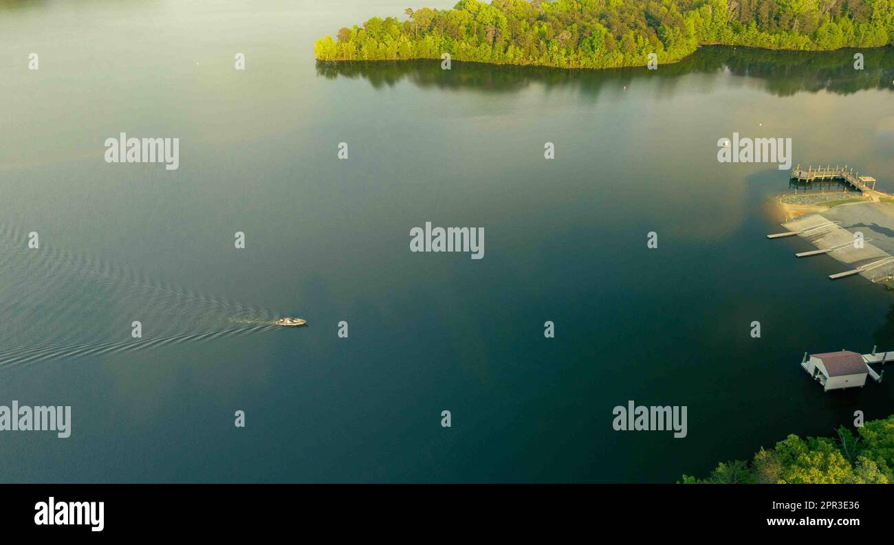 An aerial view of stunning Great Lake Mackintosh in Burlington, North Carolina Stock Photo - Alamy