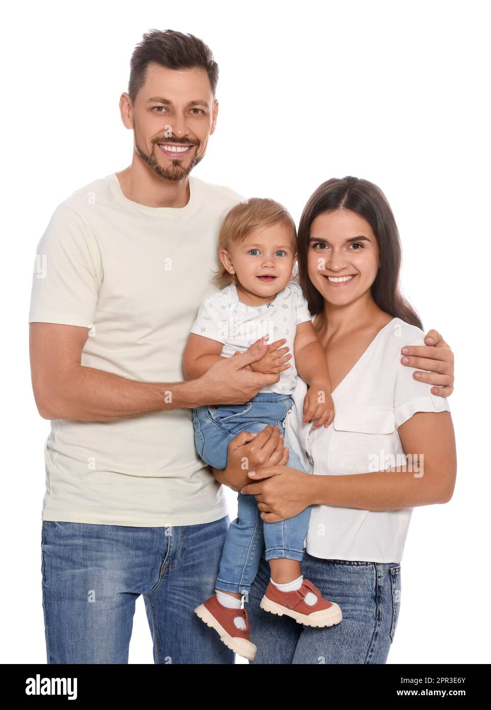Happy family in white clothes Cut Out Stock Images & Pictures - Alamy