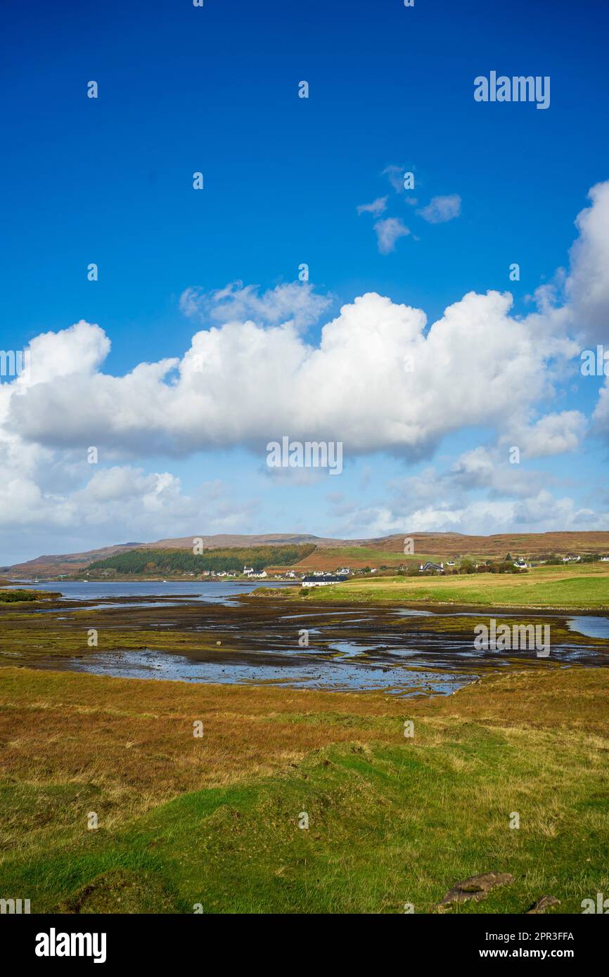 Single-track road with passing places winding through the dramatic ...