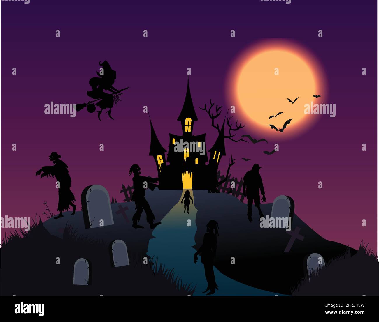 halloween background template scary characters sketch dark design Stock ...