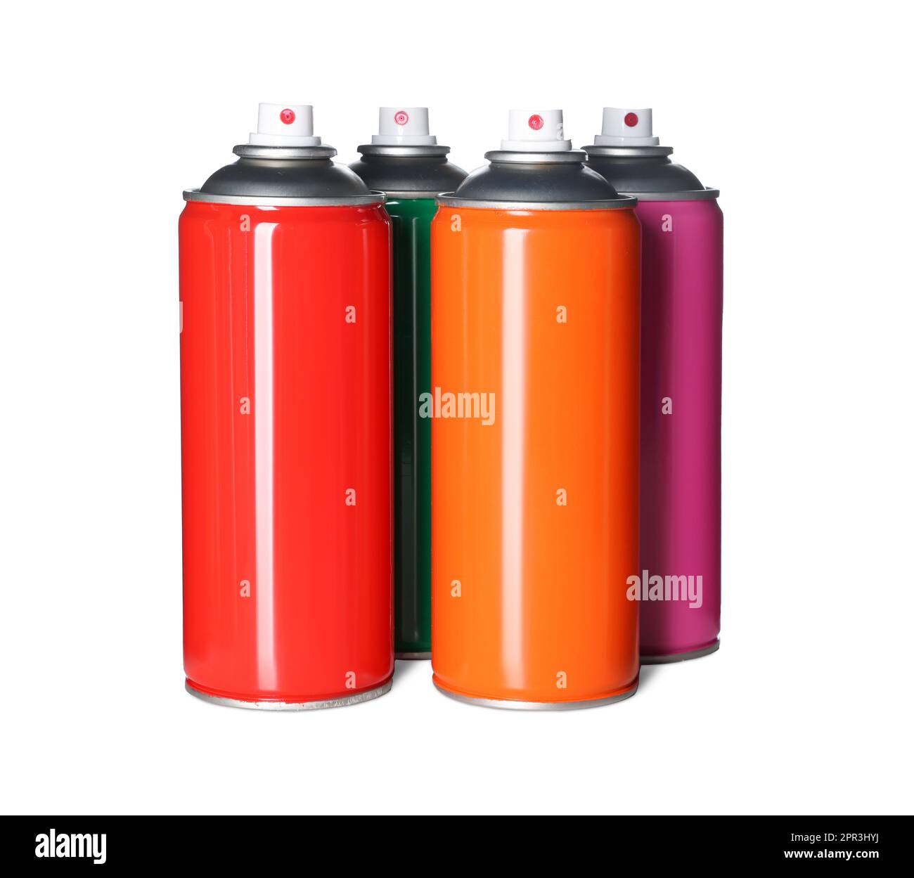 Colorful cans of spray paints on white background Stock Photo - Alamy