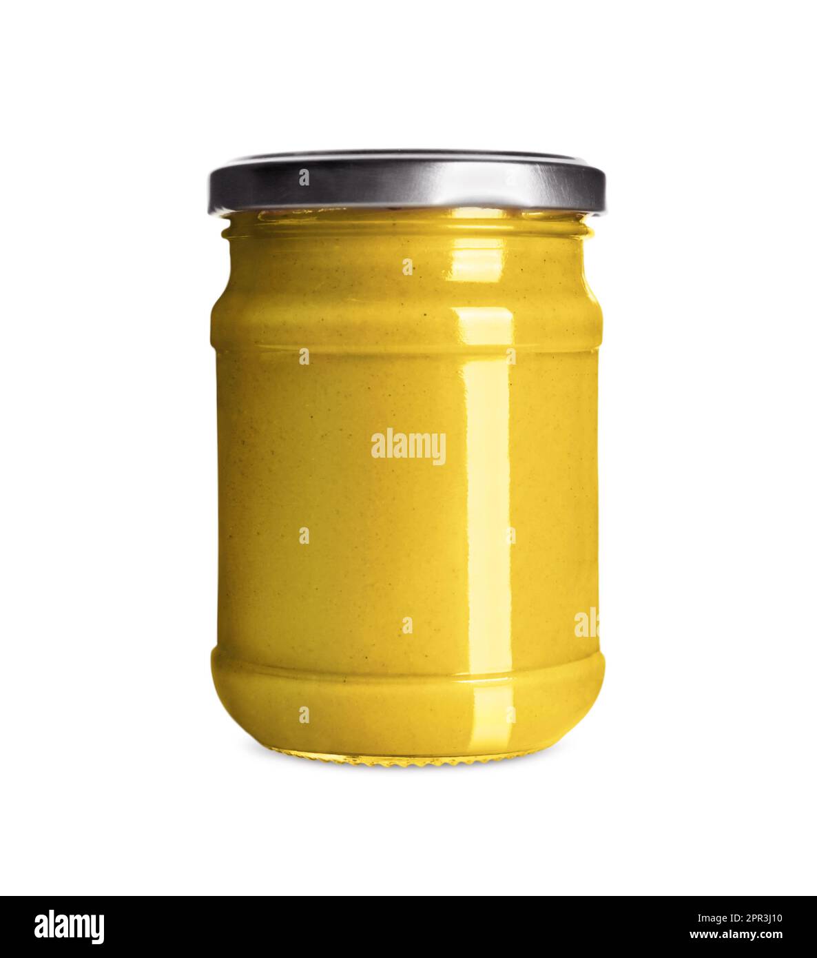 Spicy mustard in glass jar isolated on white Stock Photo - Alamy