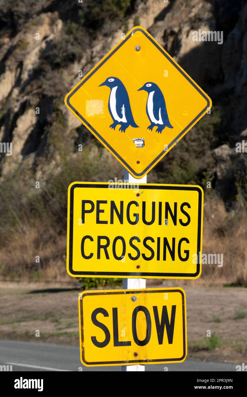 Slow penguins crossing road sign hi-res stock photography and images ...