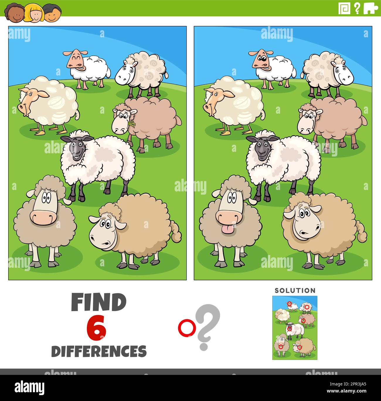 differences game with cartoon sheep farm animal characters Stock Vector ...