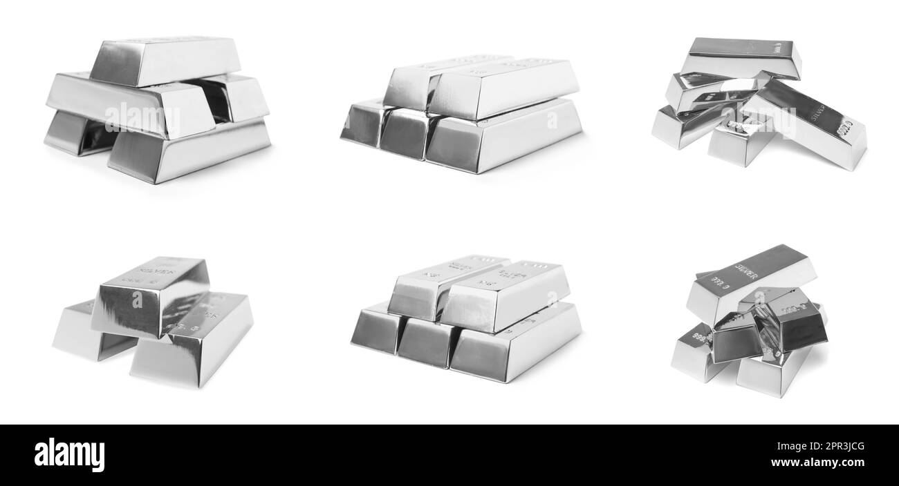Set with shining silver bars on white background. Banner design Stock ...