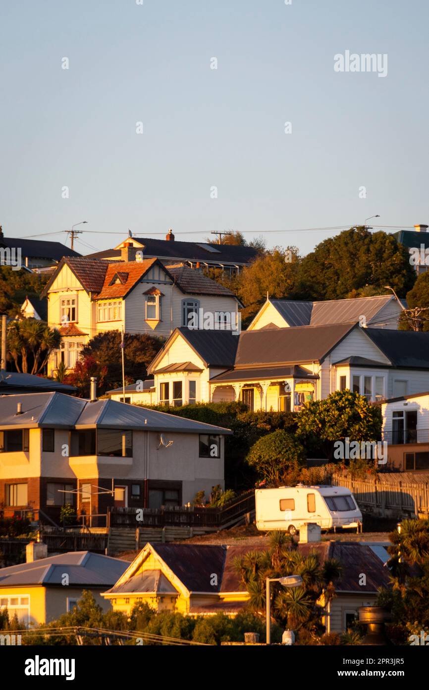 Houses on hillside, Oamaru, North Otago, South Island, New Zealand ...