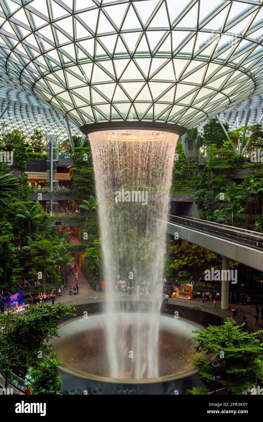 Singapore. Jewel, waterfall and indoor forest at Changi Airport ...