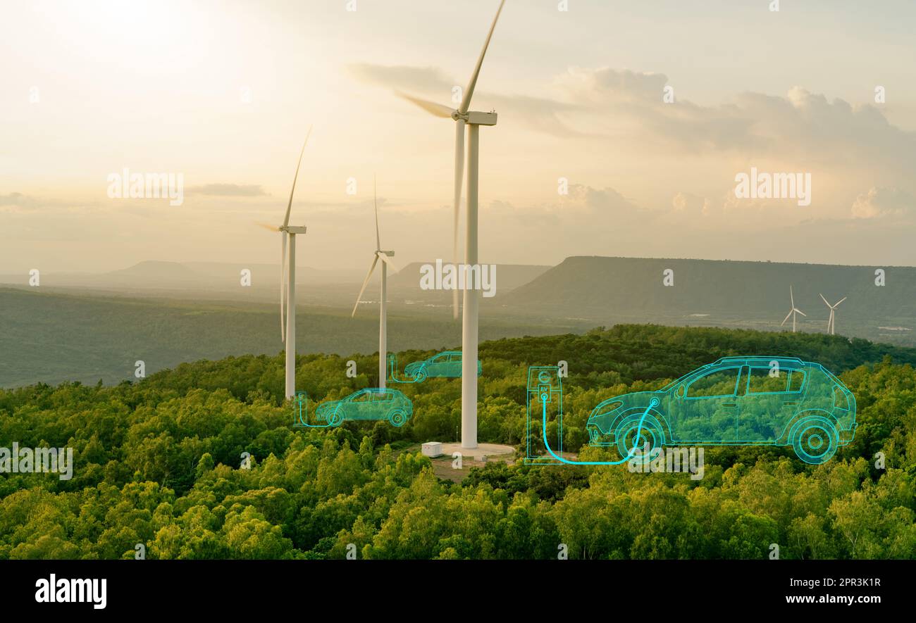 Sustainable energy for electric vehicle. EV car with electric vihicle ...