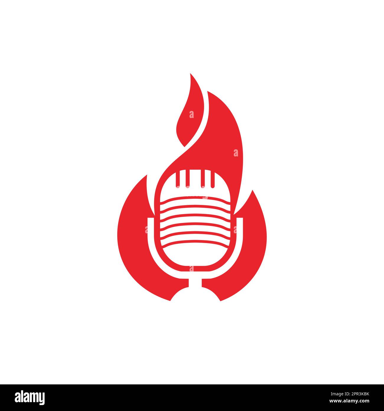 Fire Podcast logo design template. Flame fire podcast mic logo vector ...