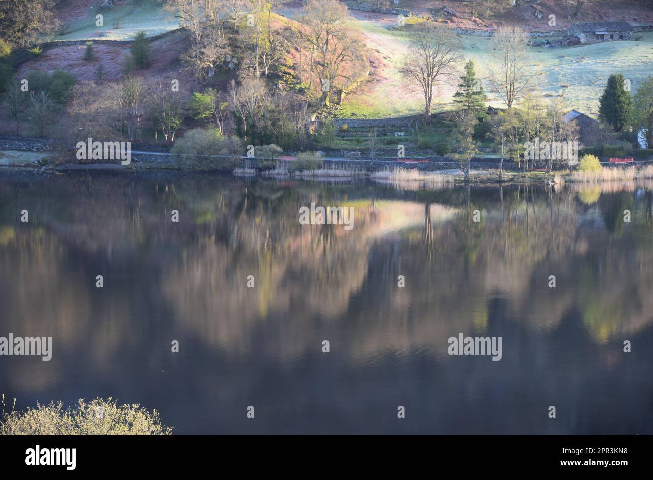 Springtime reflections on Rydal water, English Lake district Stock ...