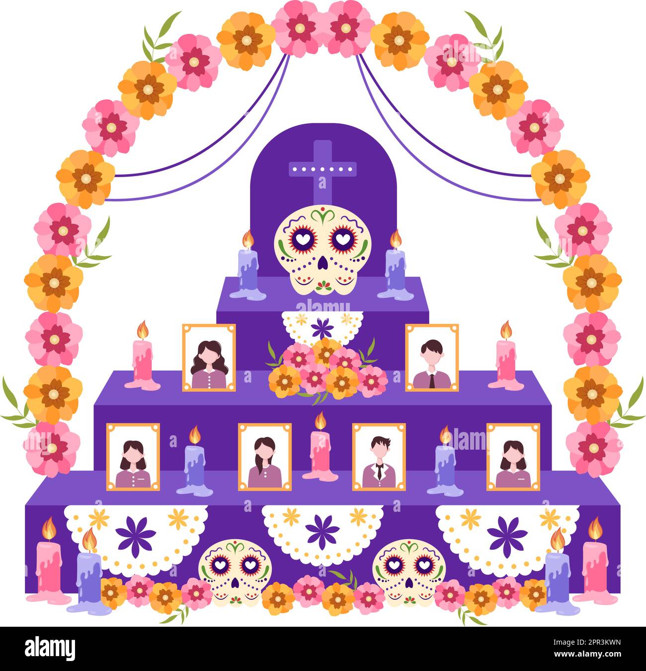 Dia De Los Muertos or Day of the Dead Template Hand Drawn Cartoon Flat ...