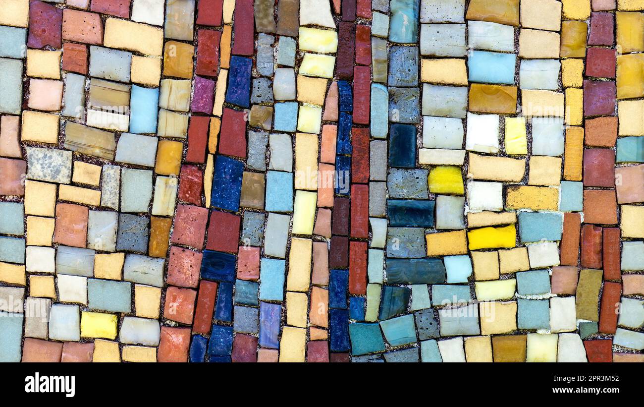 Detail of a colorful, very old mosaic of square little pieces Stock ...