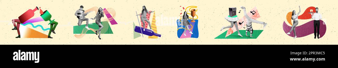 Multiple panorama collage image of diversity age gender people enjoy ...