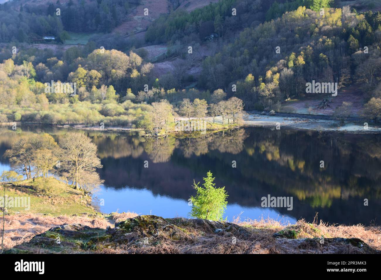 Springtime reflections on Rydal water, English Lake district Stock ...