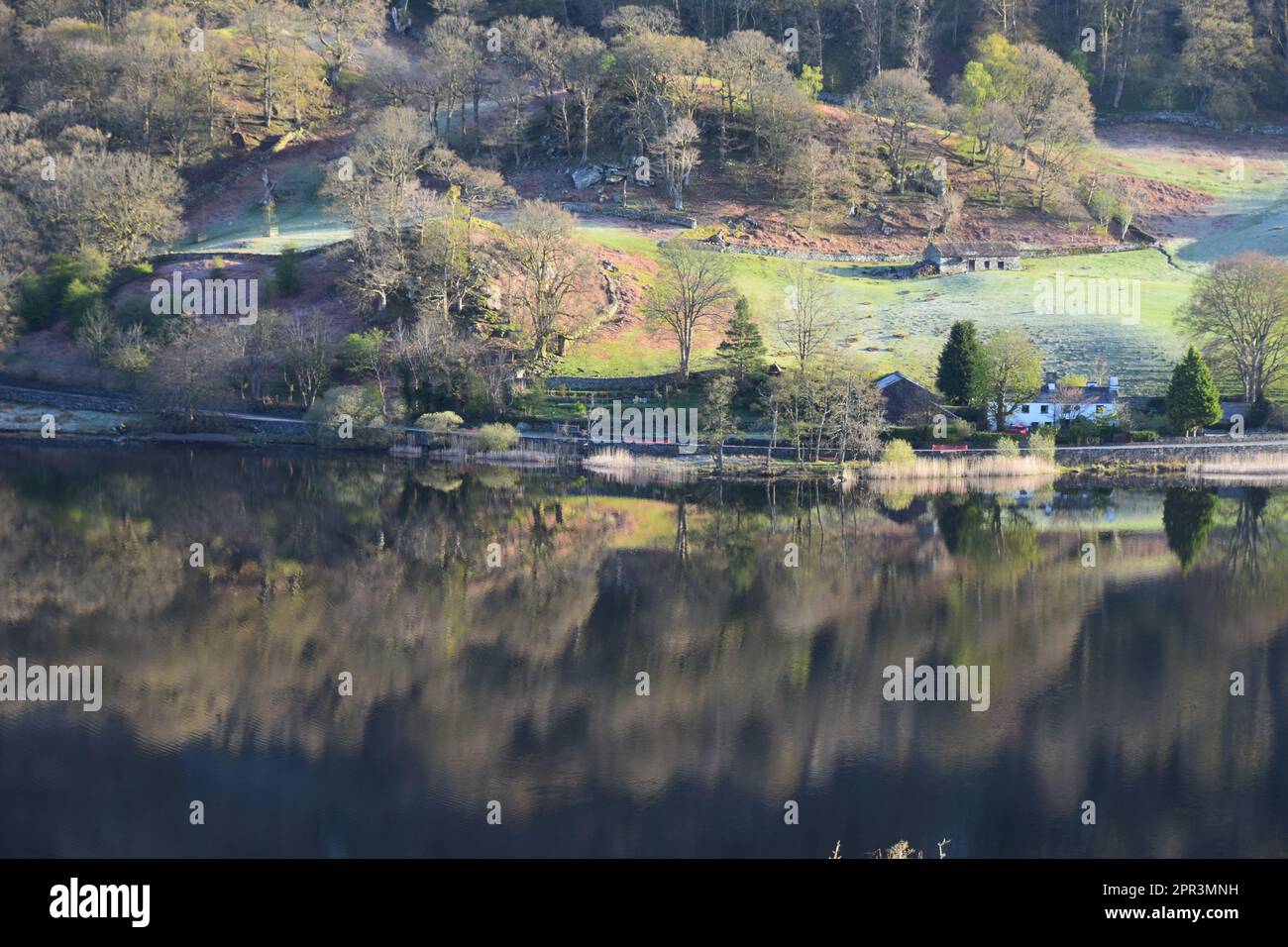 Springtime reflections on Rydal water, English Lake district Stock ...