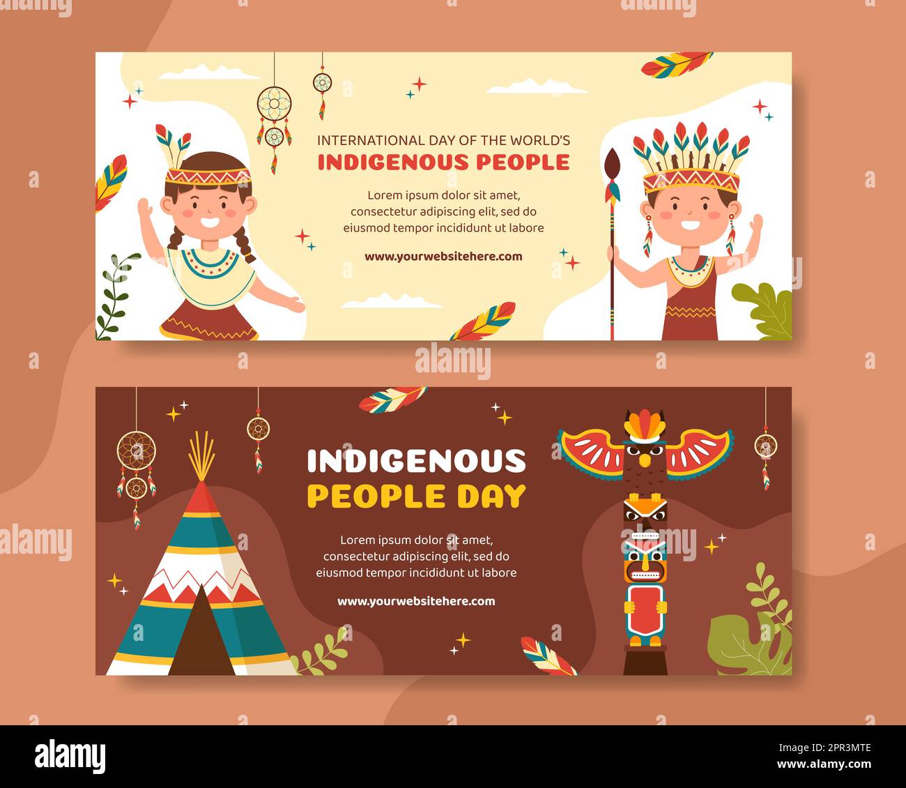 World Indigenous Peoples Day Horizontal Banner Template Hand Drawn ...