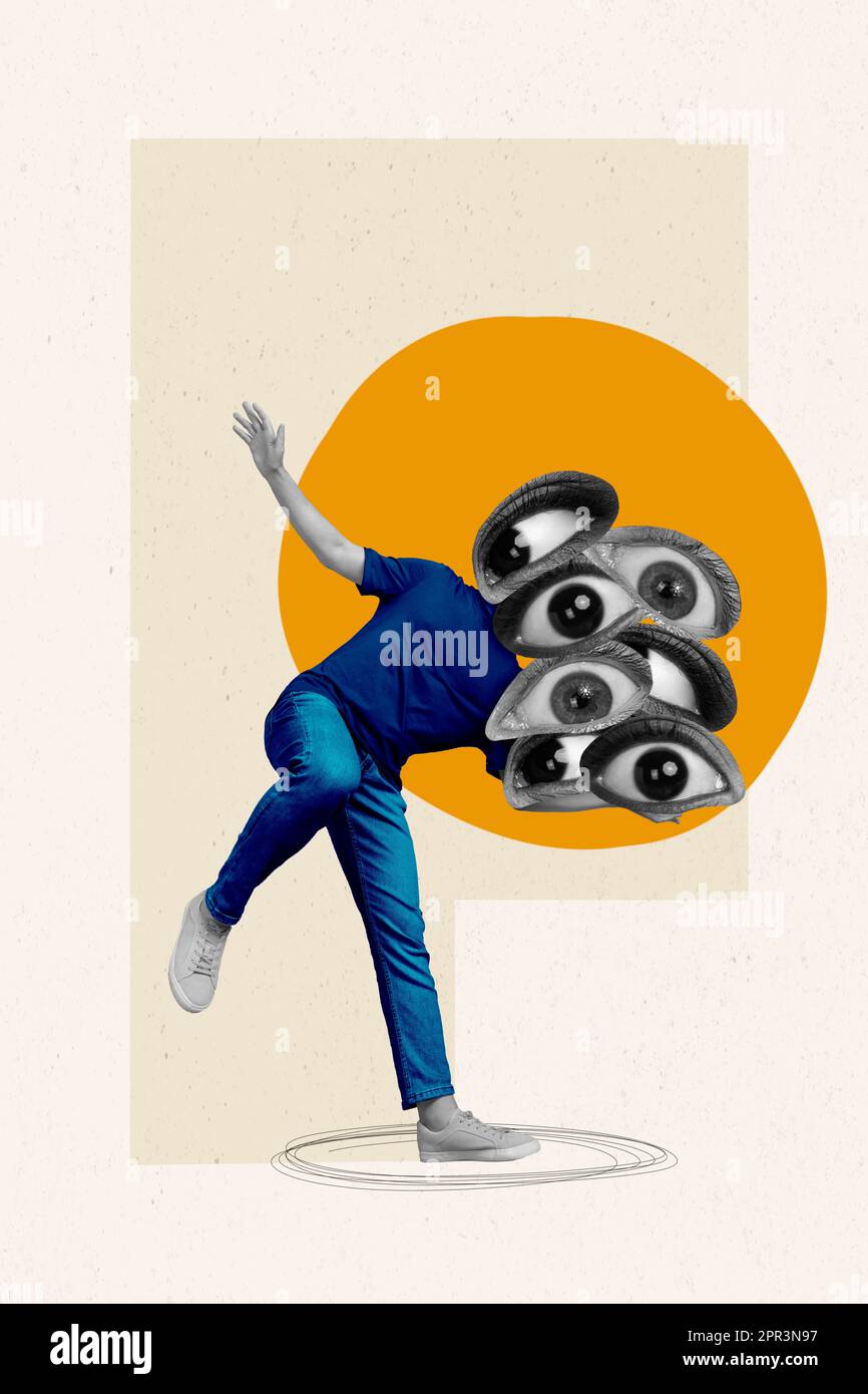 Collage spying concept design of headless person artwork absurd eyes ...