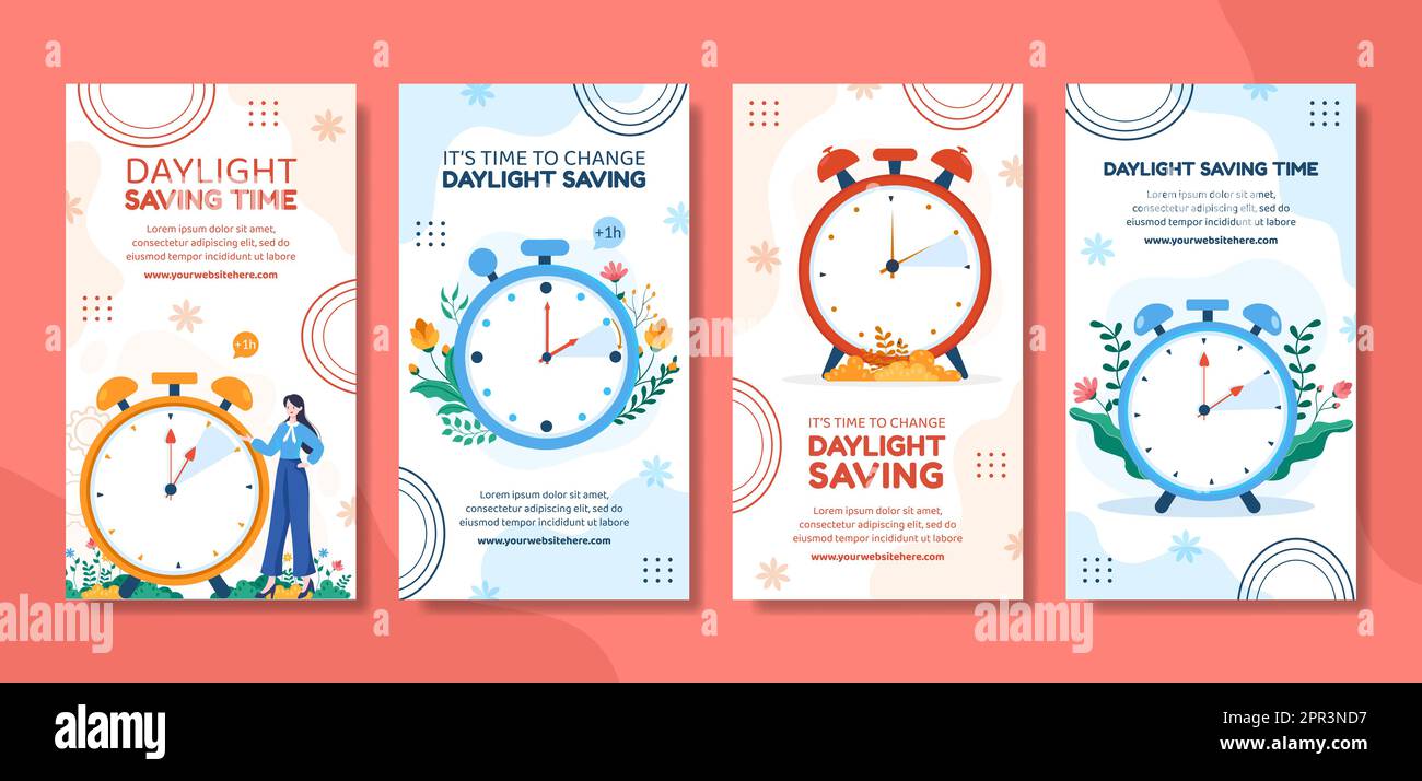 Daylight Savings Time Social Media Stories Template Hand Drawn Cartoon ...