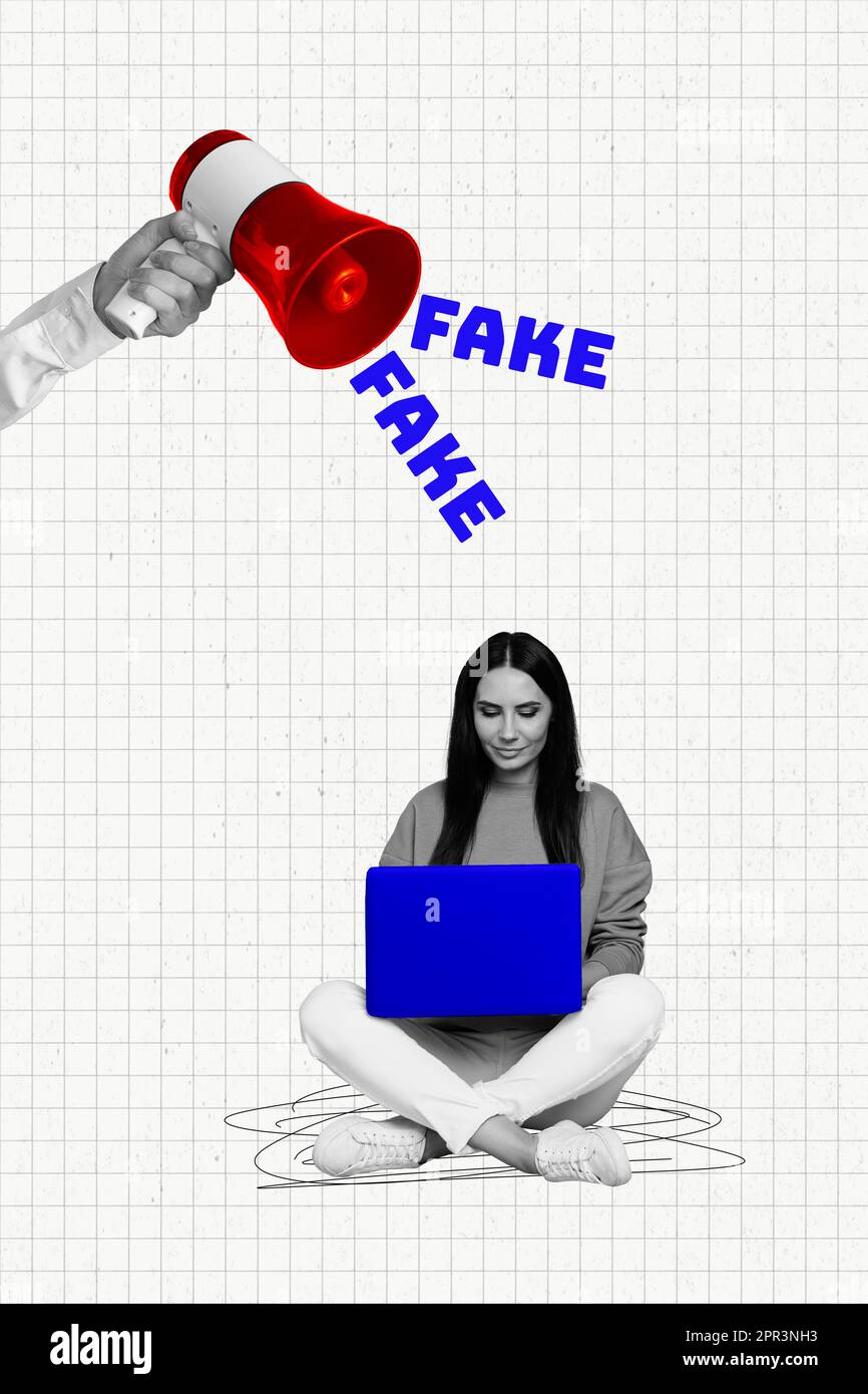 Vertical composite collage of young programmer girl freelance listen ...