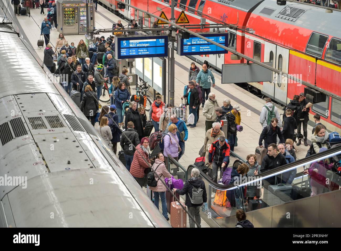Züge, Passagiere, Bahnsteig, Bahnhofshalle, Hauptbahnhof, Hamburg ...