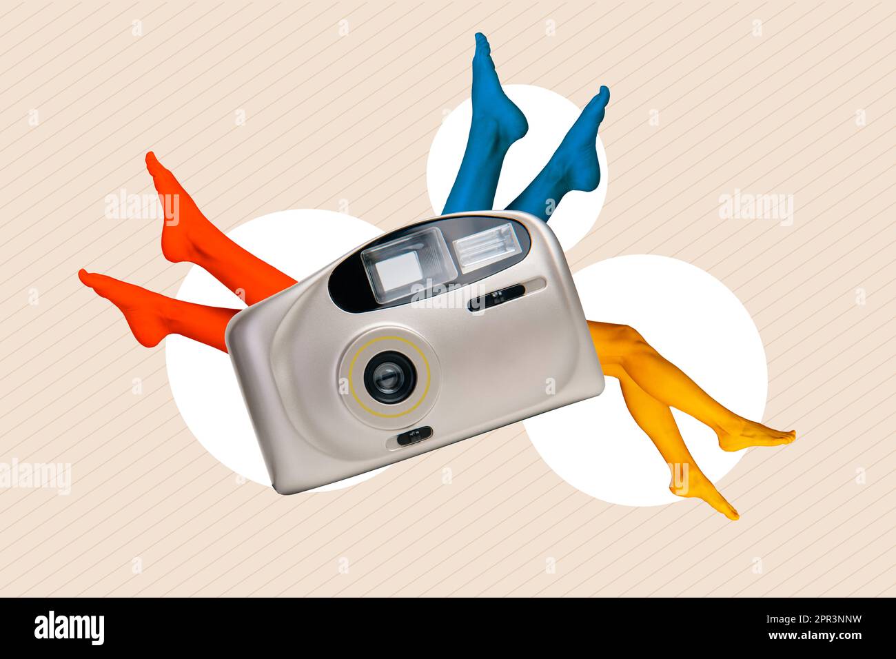 Creative collage of profession photographer hobby shooting new colorful ...