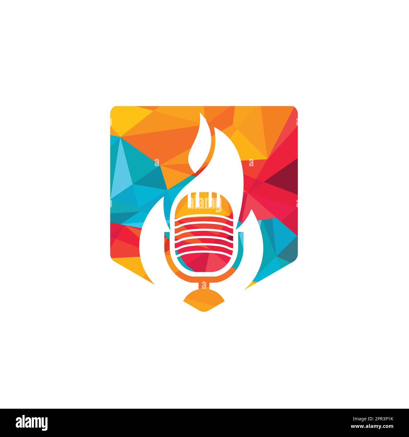 Fire Podcast logo design template. Flame fire podcast mic logo vector ...