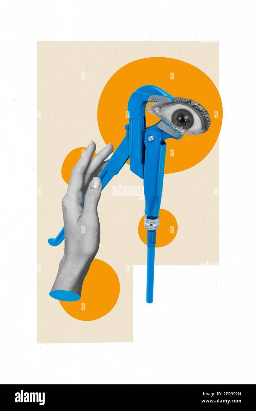 Collage artwork graphics picture of arm repairing tool eyesight ...