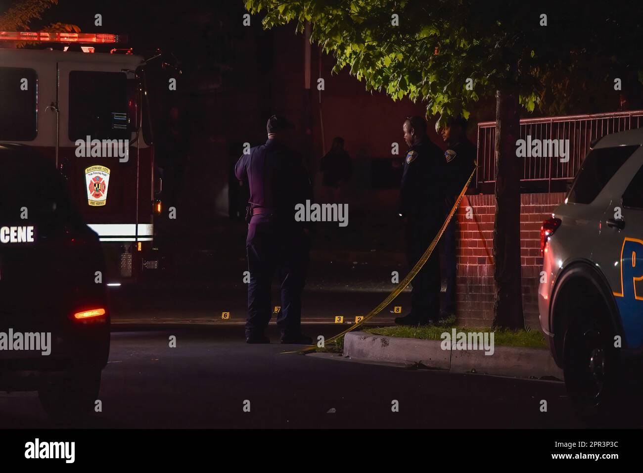 Baltimore, United States. 26th Apr, 2023. Evidence markers line the ...