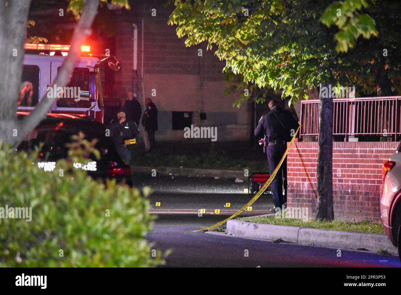 Baltimore, United States. 26th Apr, 2023. Evidence markers line the ...