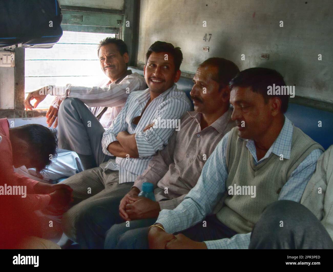 India, new Delhi - March 8, 2018: Indian men in a sleeping car ...