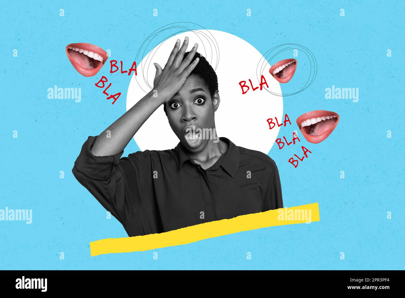 Collage of young girl confused forehead staring open mouth shocked ...