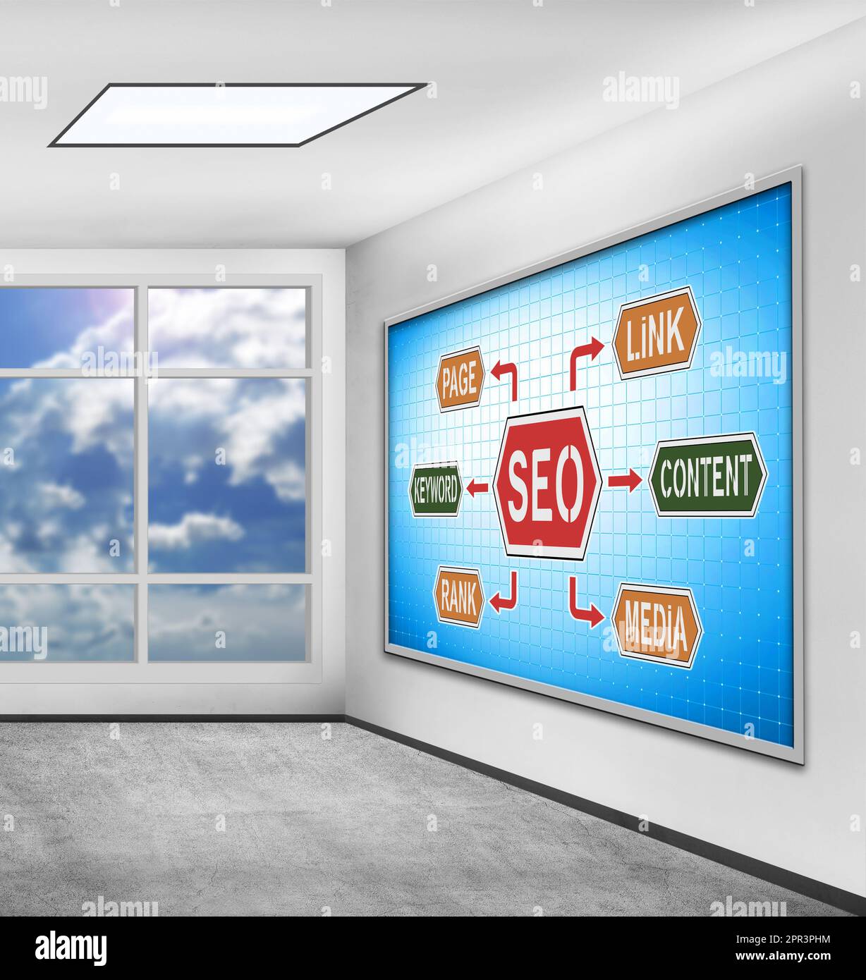 seo scheme on screen plasma panel. 3D rendering Stock Photo - Alamy