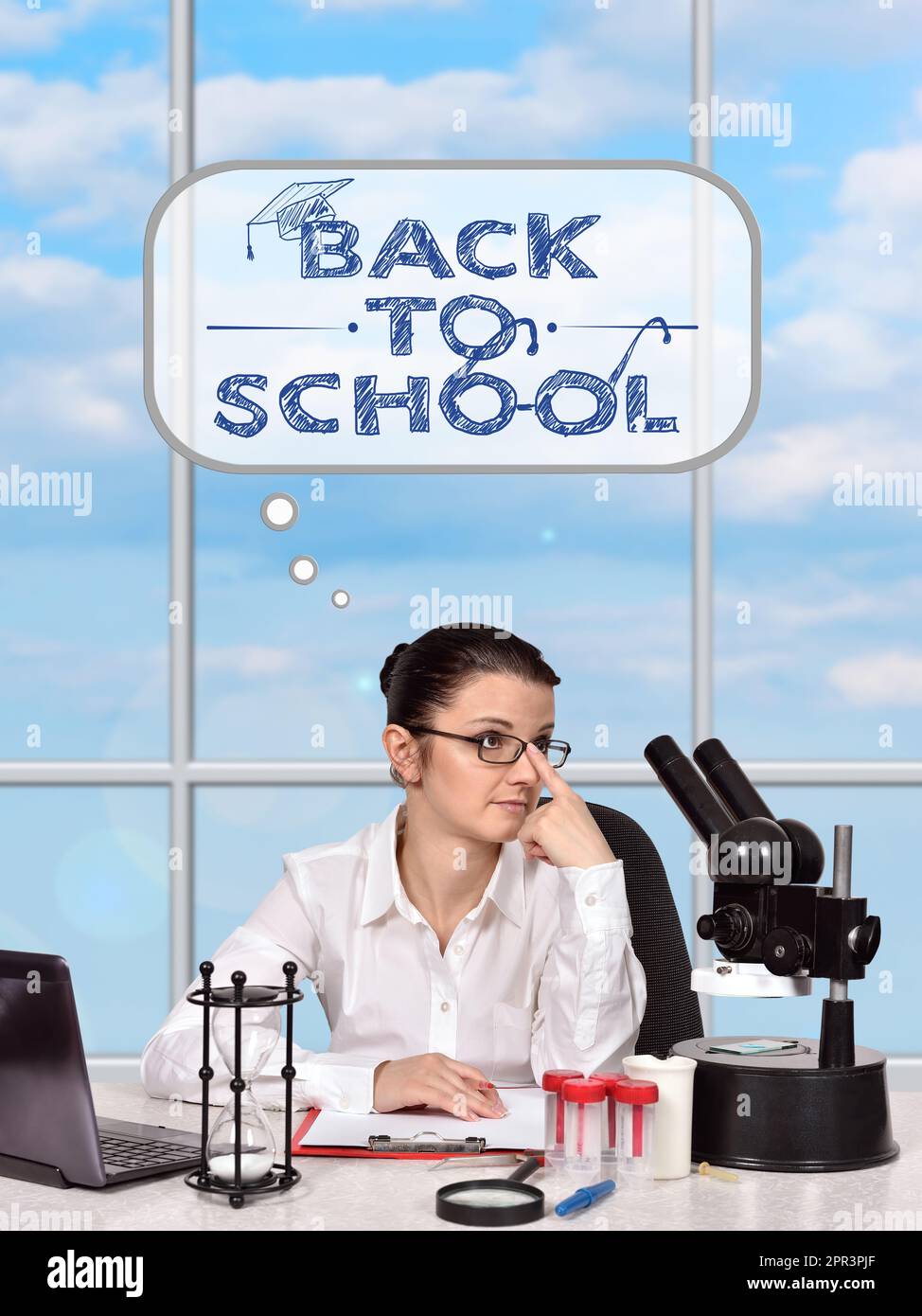 scientific researcher woman thinking about back to school Stock Photo ...