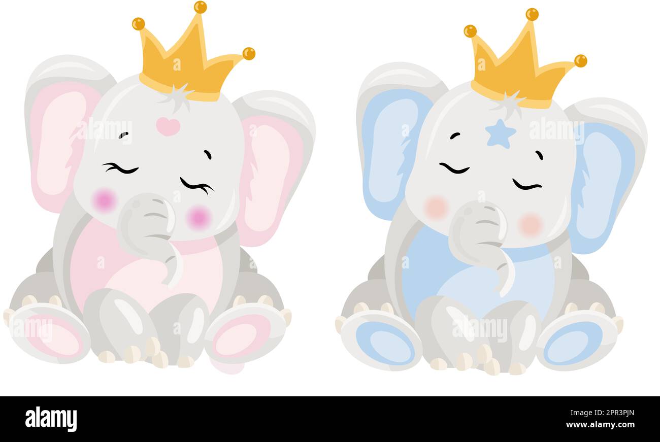 Pink and blue baby elephant with crown Stock Photo - Alamy